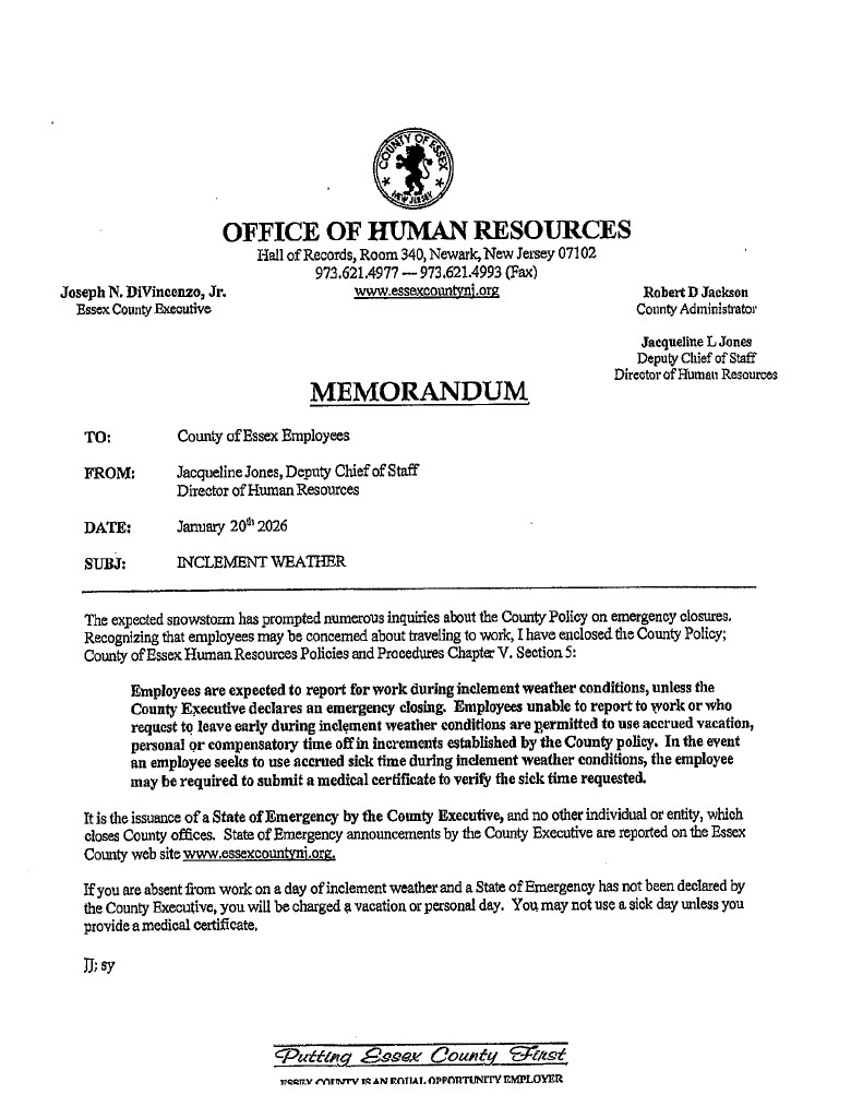 INCLEMENT WEATHER MEMORANDUM